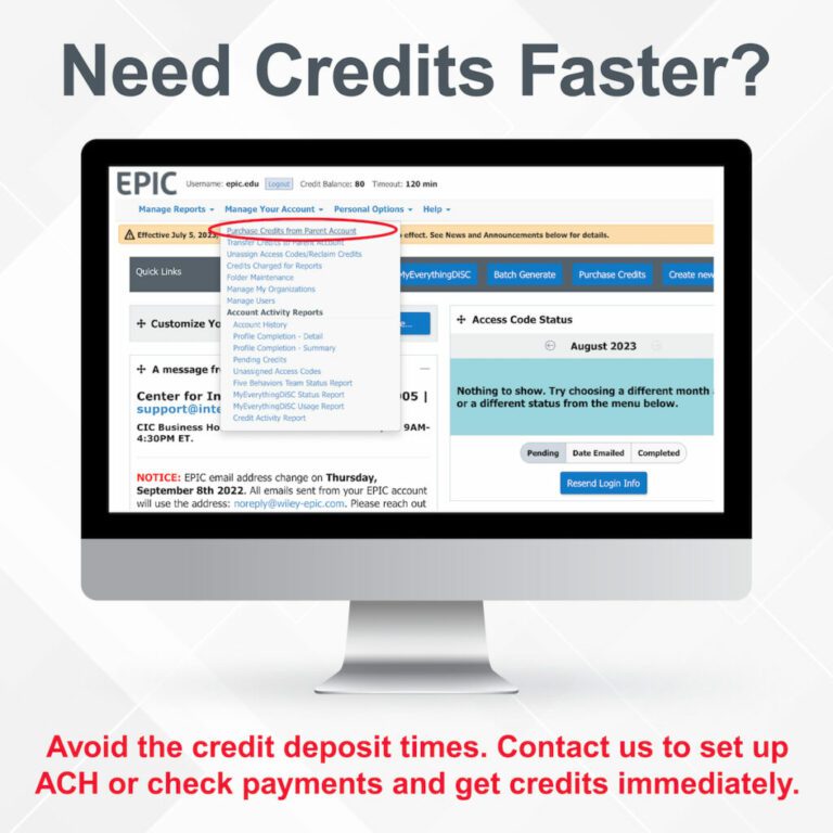 Buy EPIC Credits for Wiley's DiSC and Five Behavior Assessments